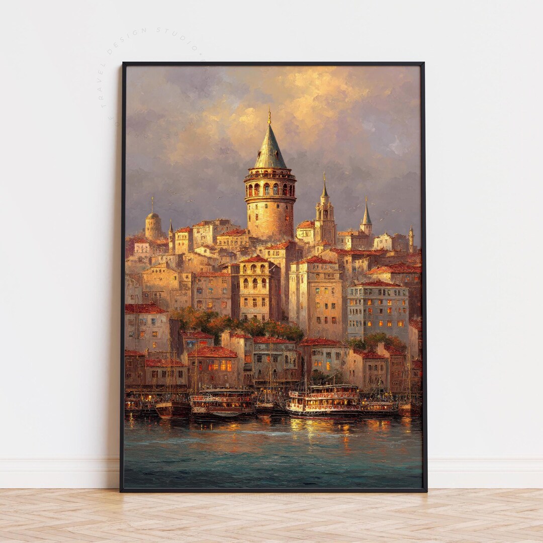 Galata Tower Istanbul Oil Painting Poster | Istanbul Skyline Wall Art ...
