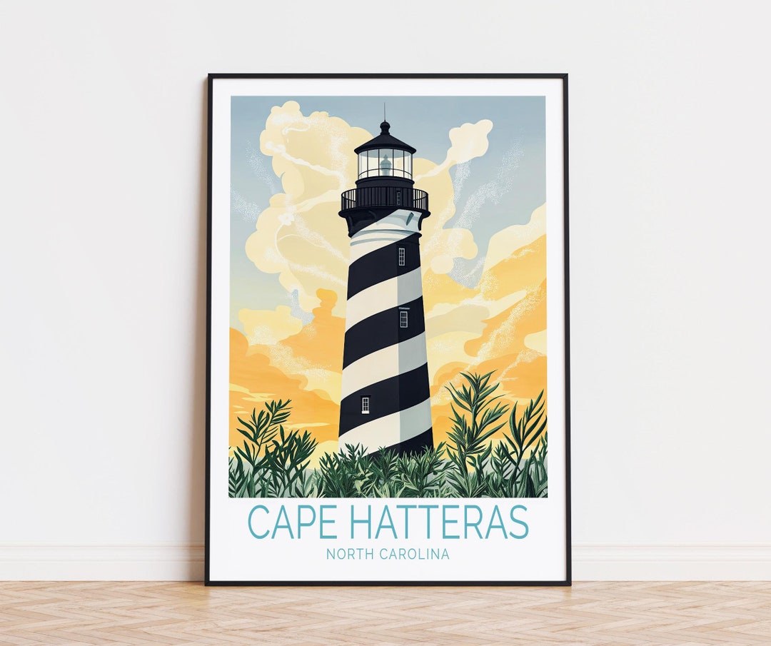 Cape Hatteras Travel Poster, North Carolina Wall Art, Lighthouse Print ...