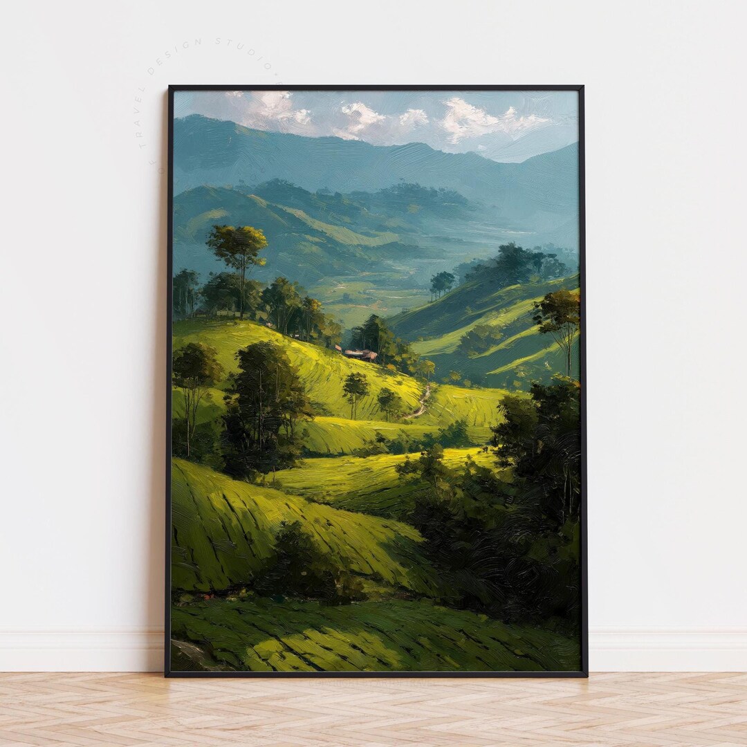 Sylhet Bangladesh Oil Painting Poster | Tea Garden Hills Wall Art Print ...