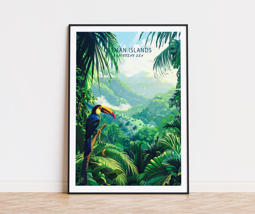 Cayman Island Caribbean Sea Travel Poster, Caribbean Sea Wall Art, Home ...