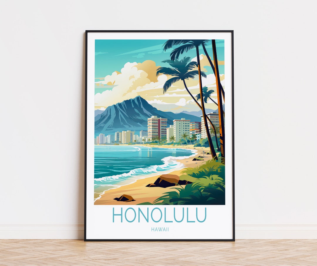 Honolulu Travel Poster, Honolulu Hawaii Wall Art, Custom Travel Poster ...