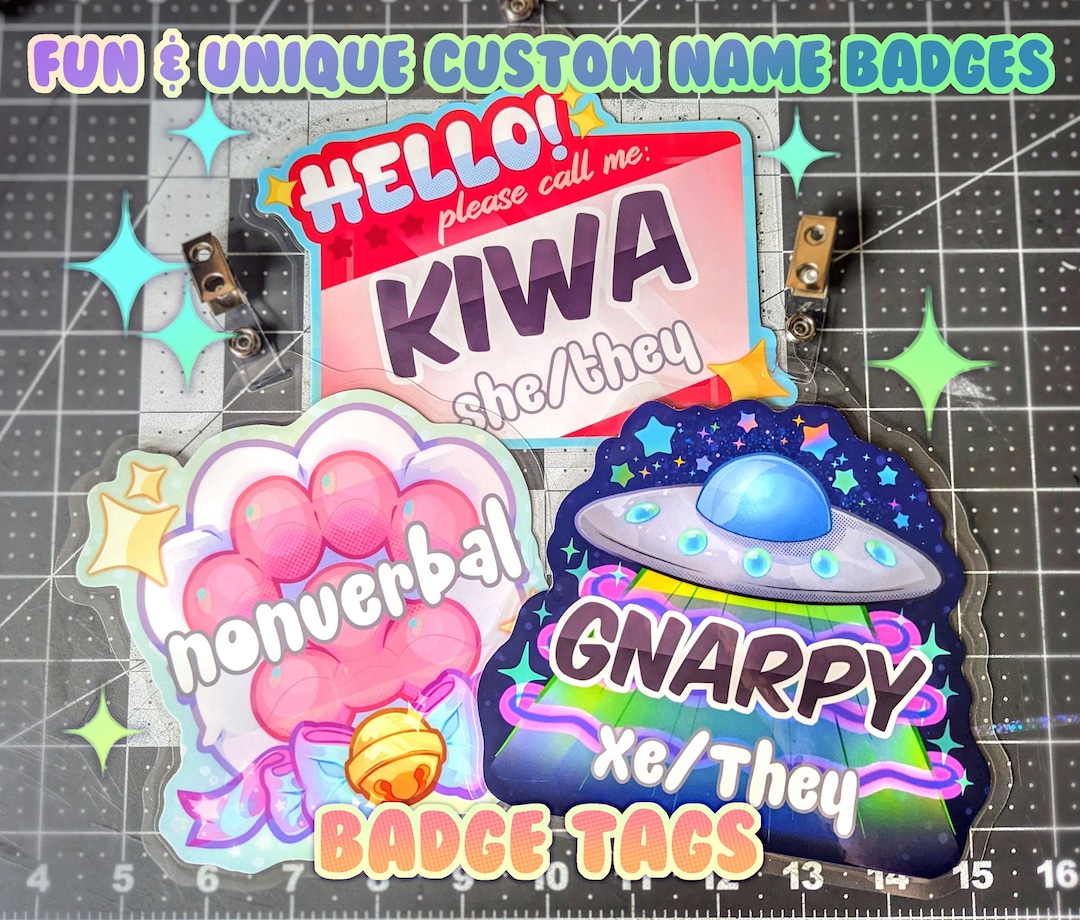 Badge Tag - Name, Pronouns, Custom Text Badge - Etsy