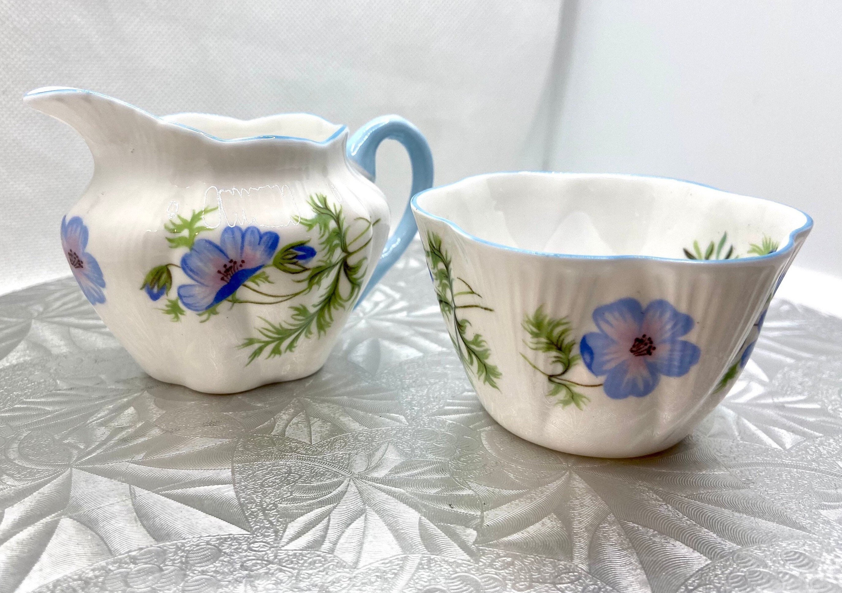 Rare Shelley blue Poppy HTF Dainty Creamer and Sugar Bowl | Etsy