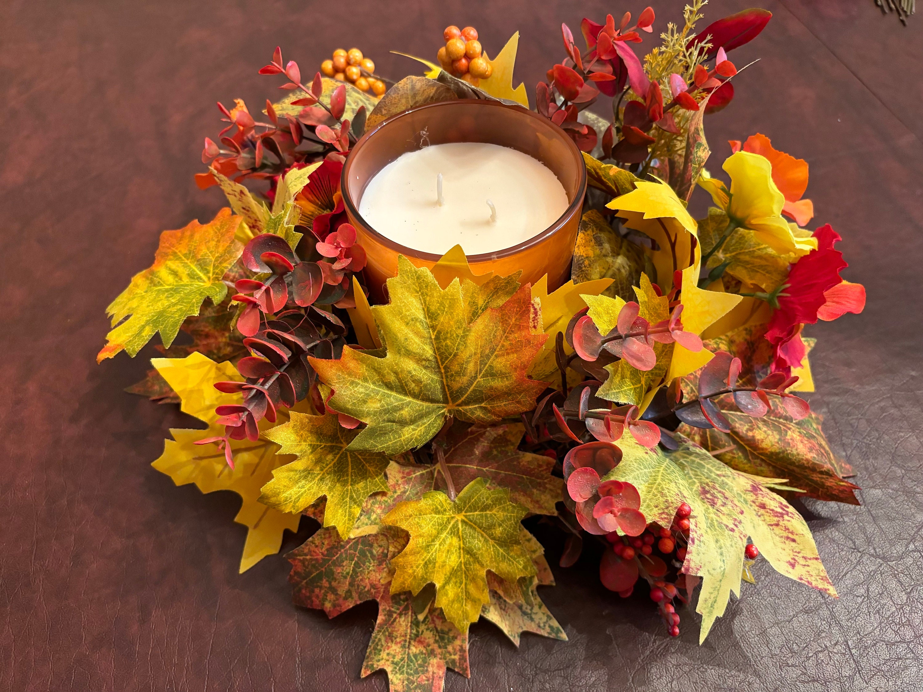 Small Candle Ring, Fall Candle Ring, Small Wreath, Table Decoration ...