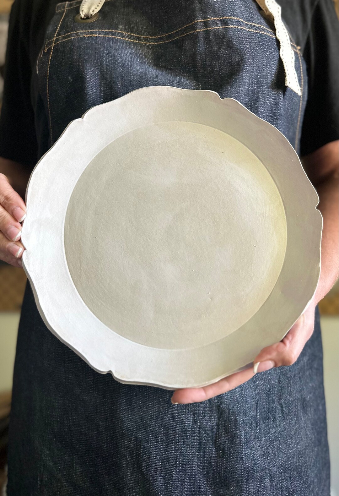 Handmade Scalloped Edge Dinner Plate in Matte White-french Country-made ...