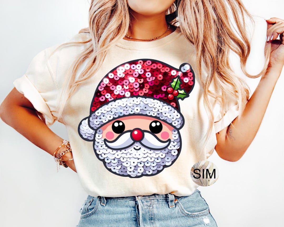 Sequin Santa PNG File, Faux Sequined Santa Sublimation Design ...
