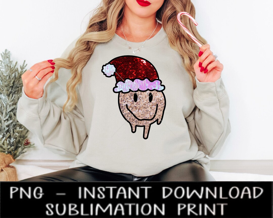 Sequin Smiley Santa Face PNG File, Faux Sequined Christmas Sublimation ...