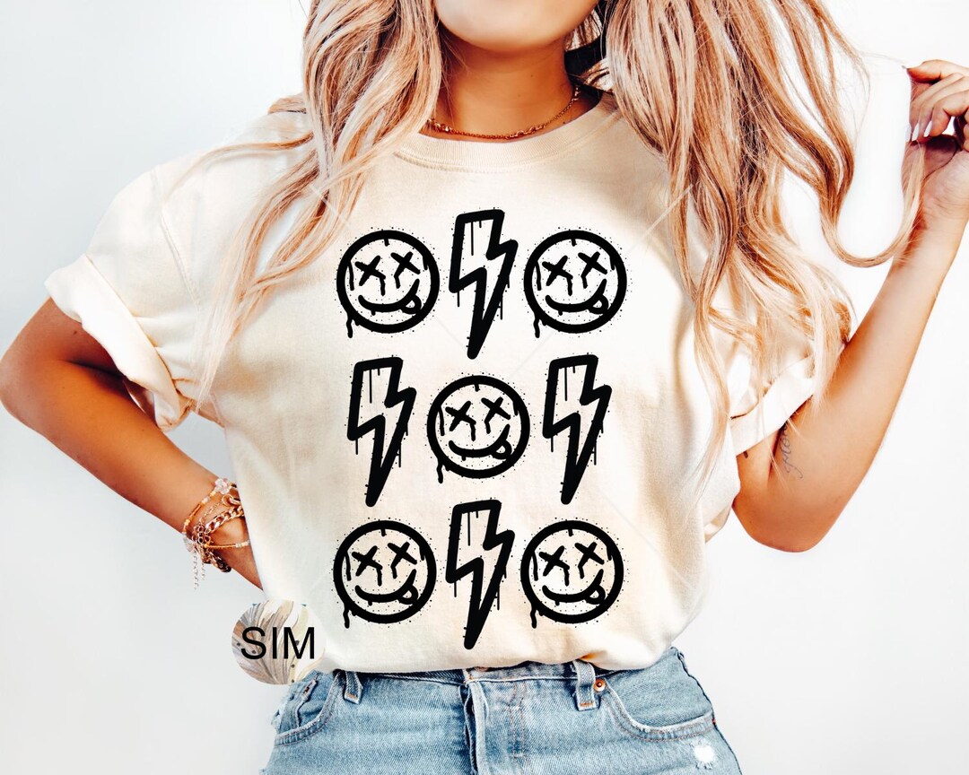 Dripping Lightning Bolts PNG File, Dripping Happy Faces and Lightning ...