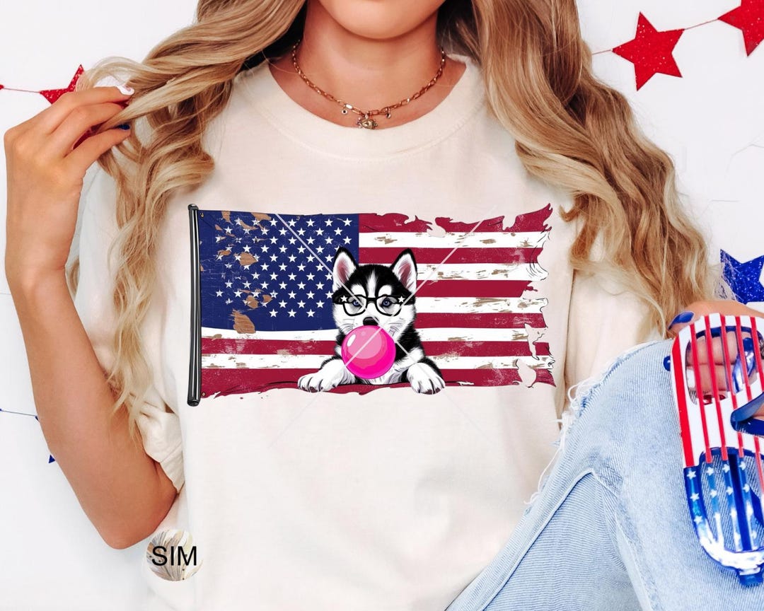 4th of July PNG, Fourth of July Husky Blowing A Bubble With Sunglasses ...