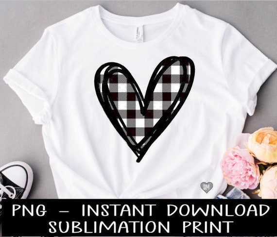 Plaid Hand Drawn Heart PNG Black & White Plaid Heart | Etsy