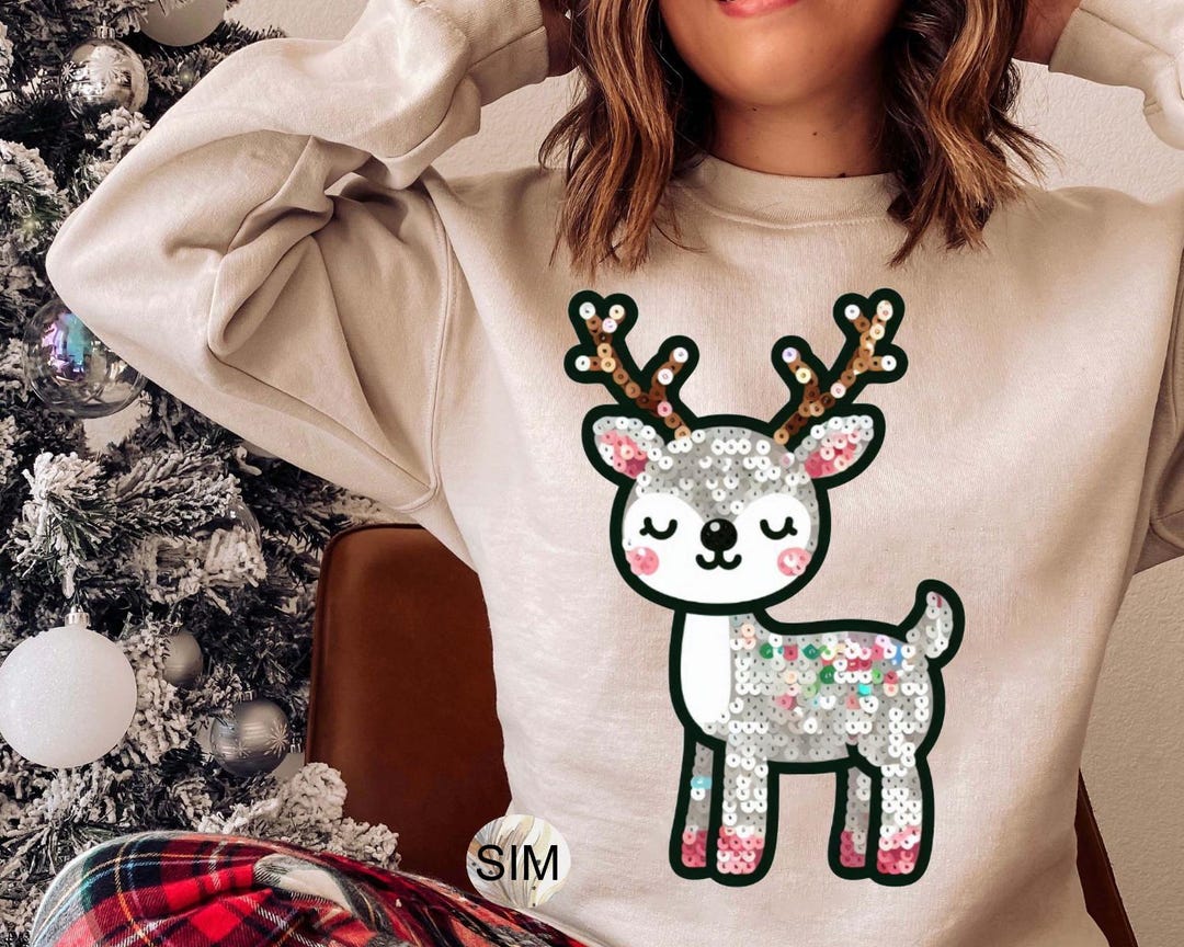 Sequin Reindeer PNG File, Faux Sequined Reindeer Sublimation Design ...