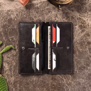 Personalized Leather Long Wallet: Iphone/card Holder, Handmade - Etsy