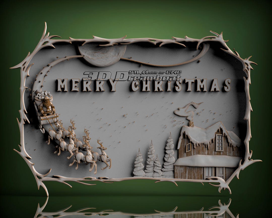 Merry Christmas, 3d STL Model for CNC Router, Artcam, Vetric, Engraver ...