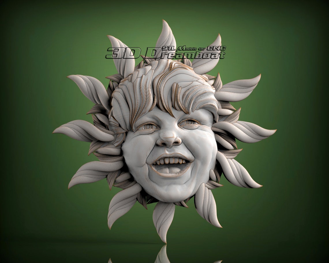 Sun Face 3d STL Model for CNC Router Artcam Vetric - Etsy