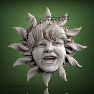 Sun Face, 3d STL Model for CNC Router, Artcam, Vetric, Engraver, Relief ...