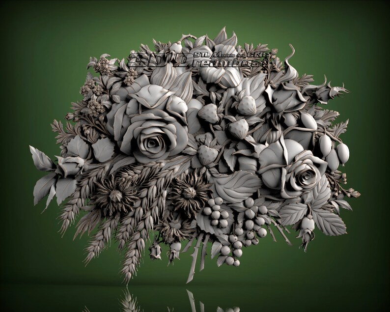 Flowers 3d STL Model for CNC Router Artcam Vetric - Etsy