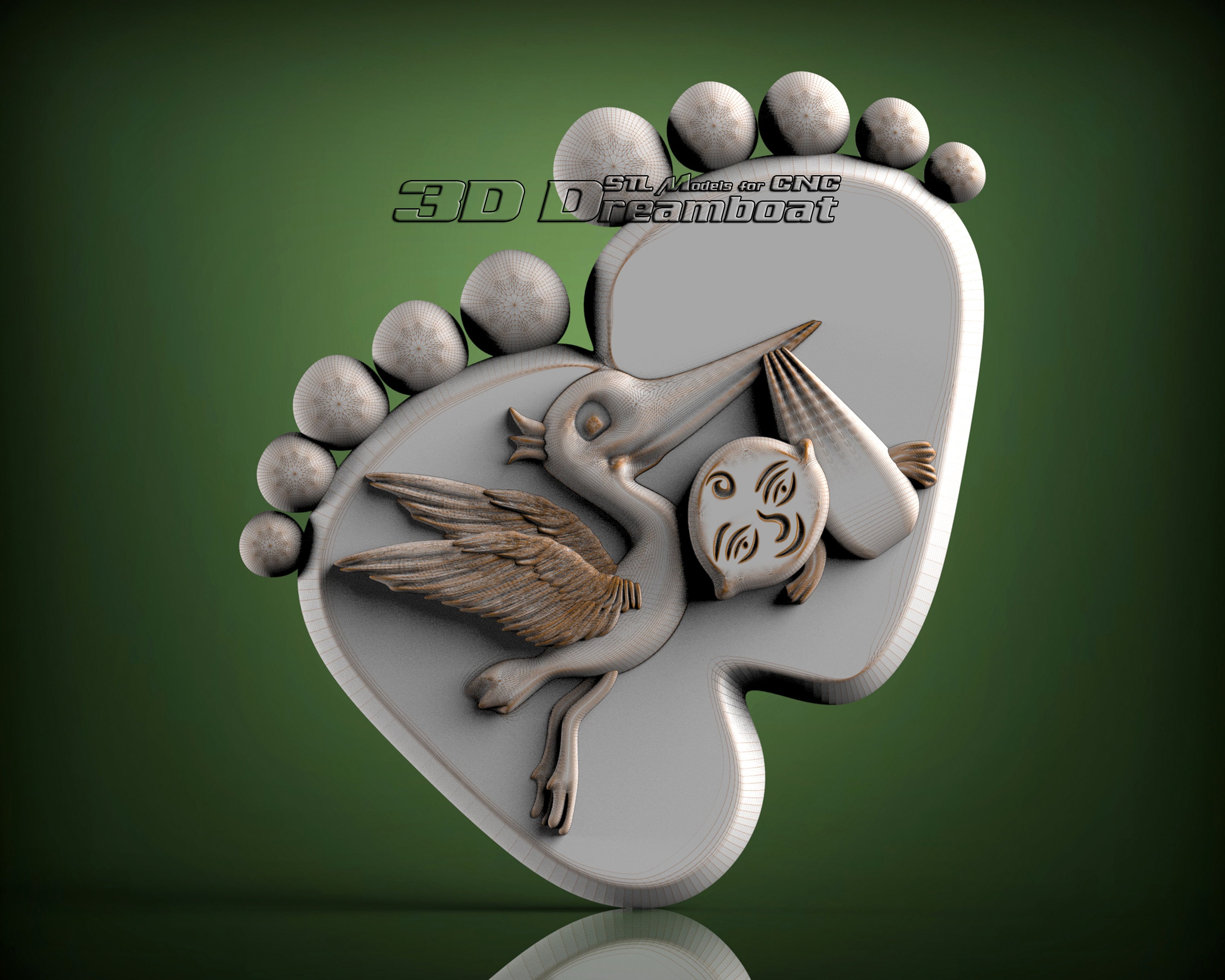 Baby Feet With Stork 3d STL Model for CNC Router Artcam | Etsy