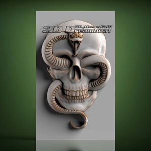 Skull and Snake, 3d STL Model for CNC Router, Artcam, Vetric, Engraver ...
