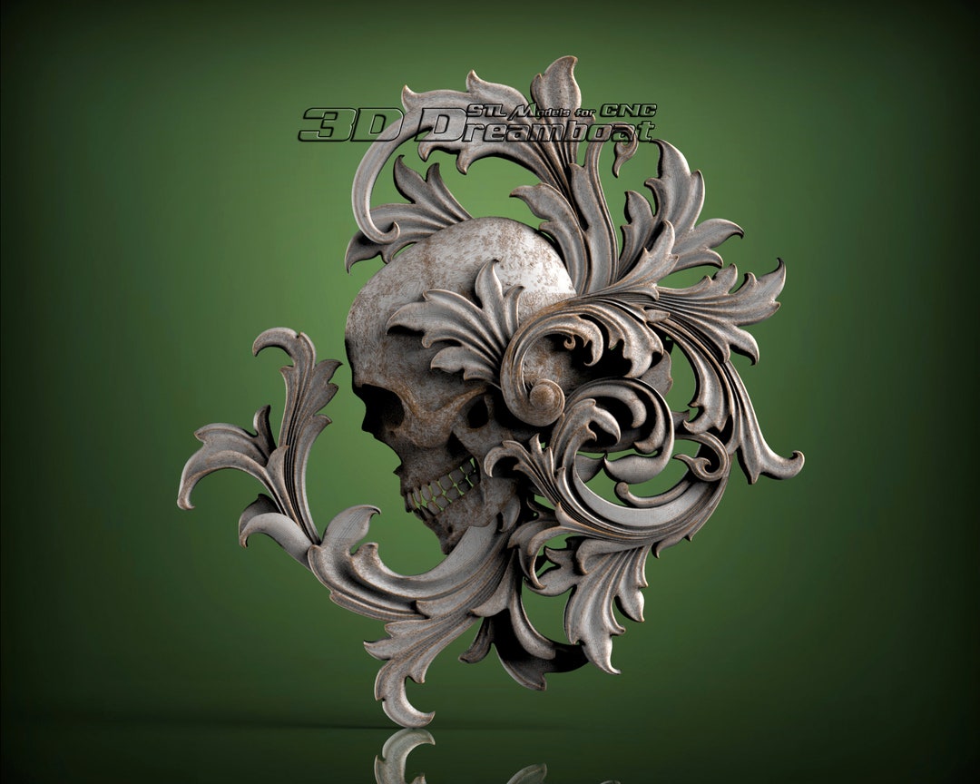 Skull, 3d STL Model for CNC Router, Artcam, Vetric, Engraver, Relief ...