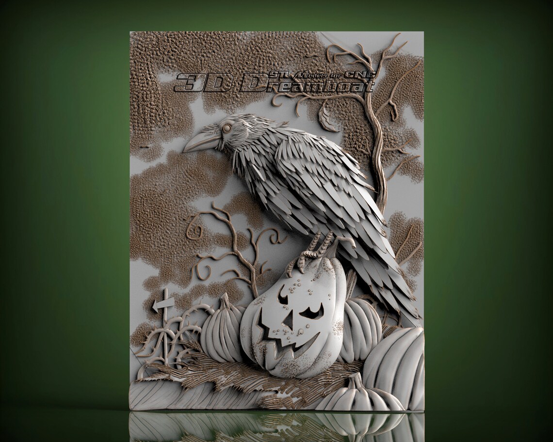 Crow and Pumpkin 3d STL Model for CNC Router Artcam Vetric - Etsy