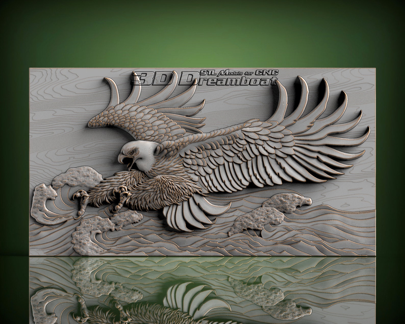 Eagle and Waves 3d STL Model for CNC Router Artcam Vetric - Etsy