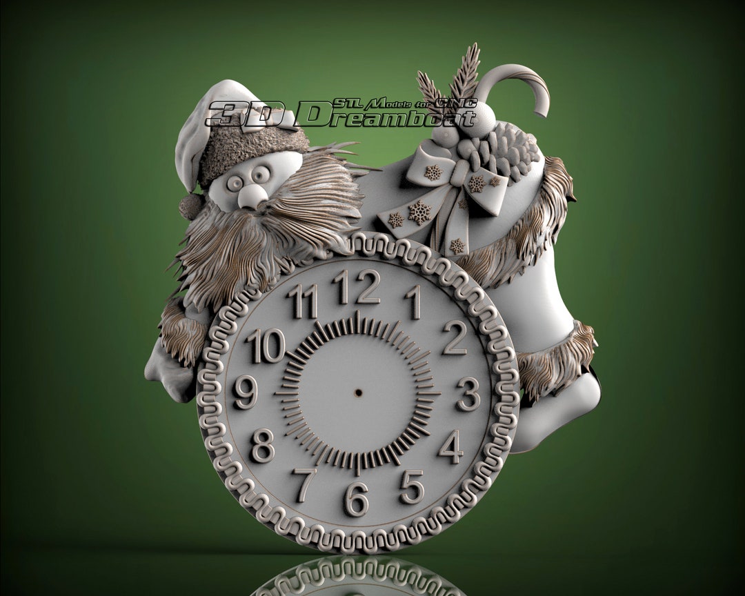 Santa Clock, 3d STL Model for CNC Router, Artcam, Vetric, Engraver ...
