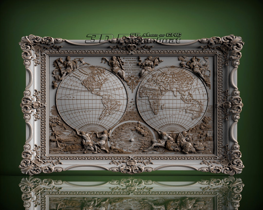 The World Map, 3d STL Model for CNC Router, Artcam, Vetric, Engraver ...