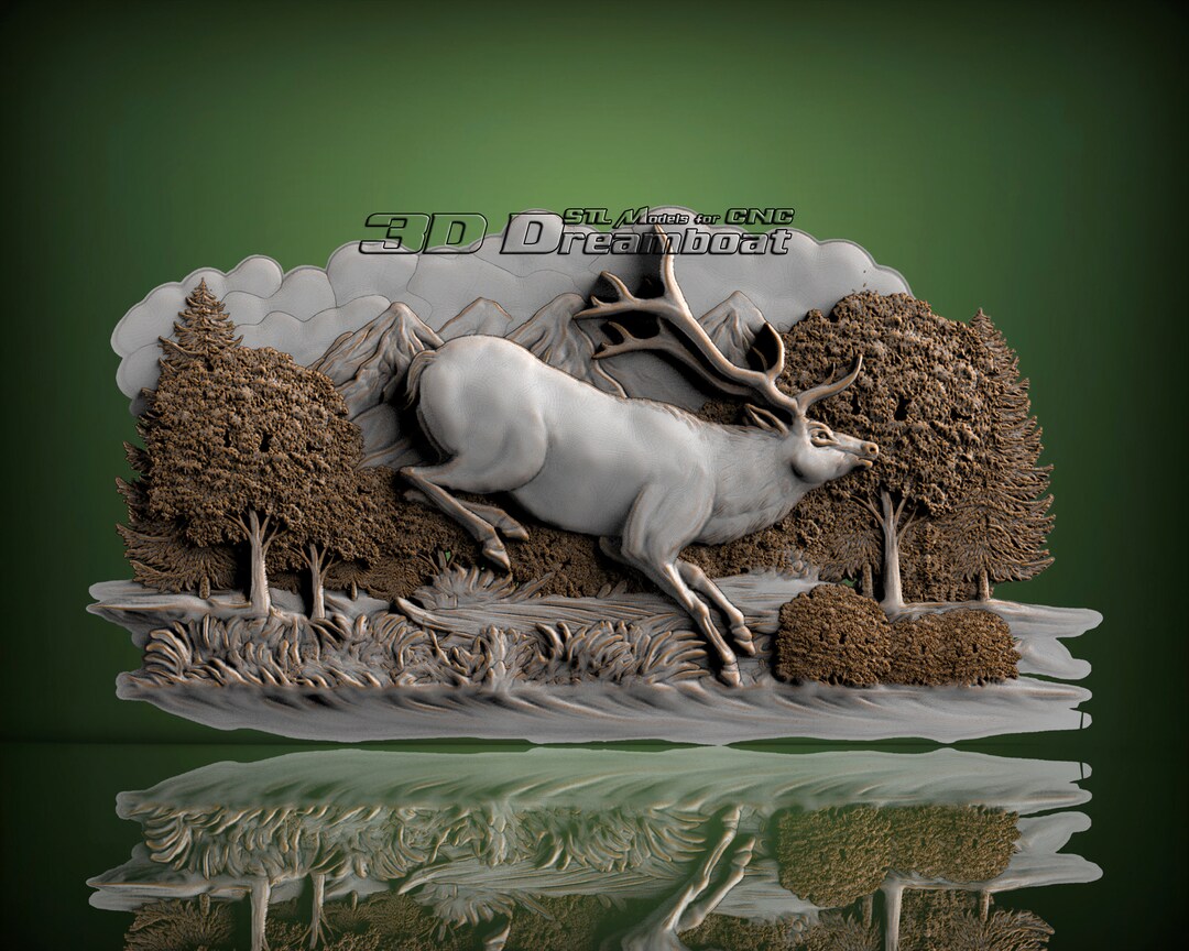 Deer Running, 3d STL Model for CNC Router, Artcam, Vetric, Engraver ...