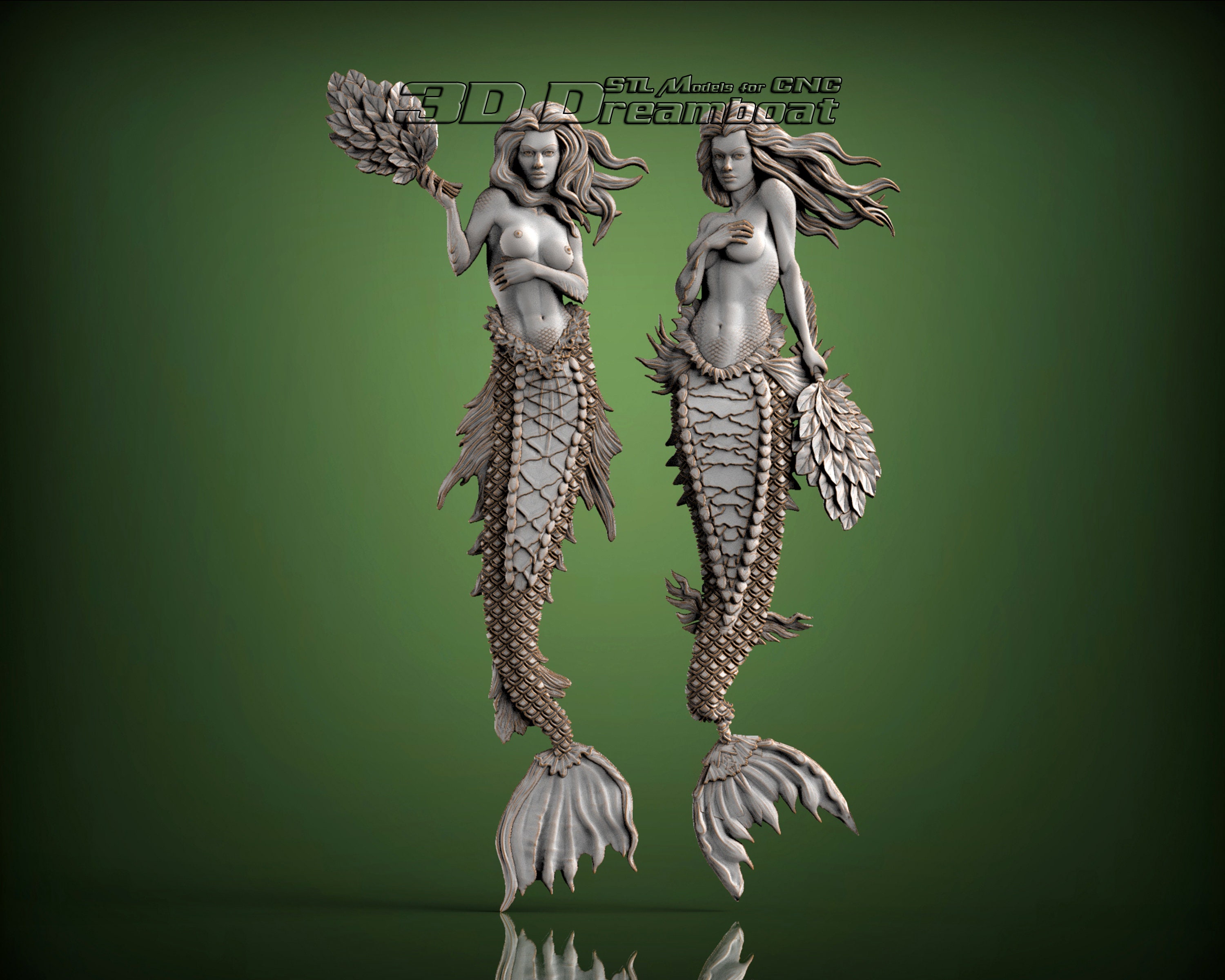 Mermaids 3d Stl Model For Cnc Router Artcam Vetric Etsy