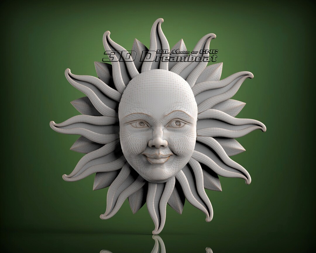 Sun Face, 3d STL Model for CNC Router, Artcam, Vetric, Engraver, Relief ...