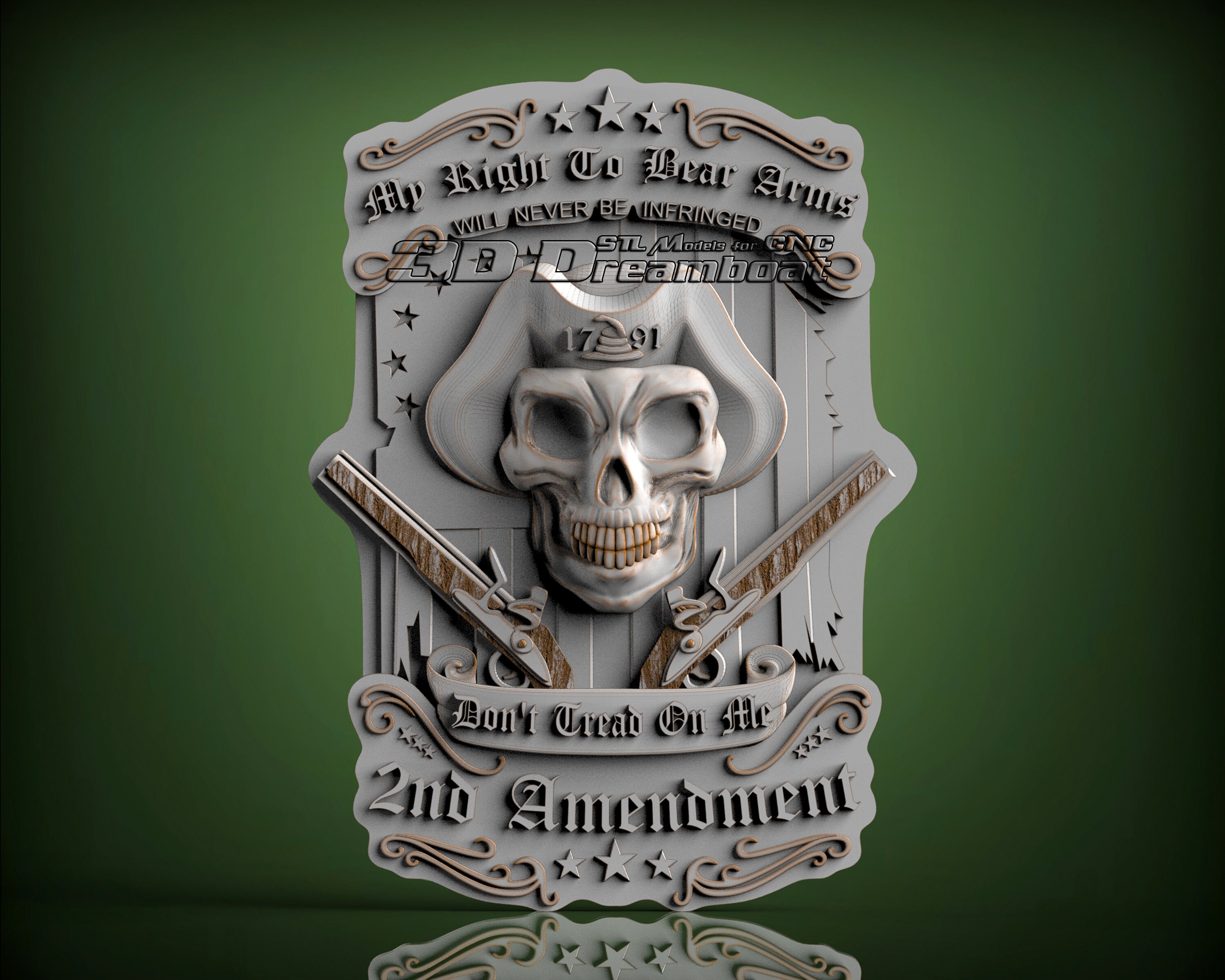 2nd Amendment Skull 3d STL Model for CNC Router Artcam | Etsy