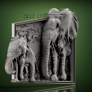 Elephants, 3d STL Model for CNC Router, Artcam, Vetric, Engraver ...