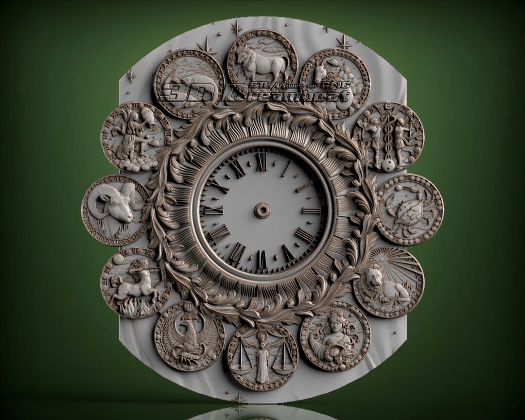 Zodiac Clock, 3d STL Model for CNC Router, Artcam, Vetric, Engraver ...