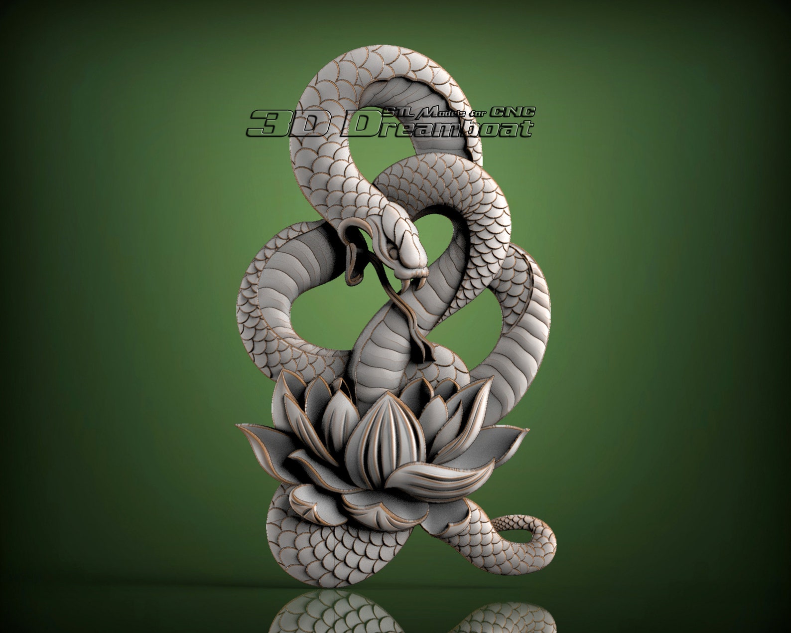 Snake and Lotus 3d STL Model for CNC Router Artcam Vetric - Etsy