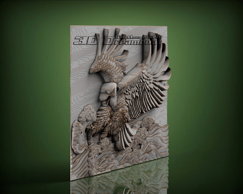 Eagle and Waves 3d STL Model for CNC Router Artcam Vetric - Etsy