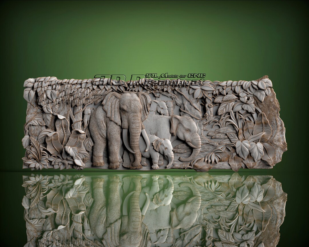 Elephants, 3d STL Model for CNC Router, Artcam, Vetric, Engraver ...