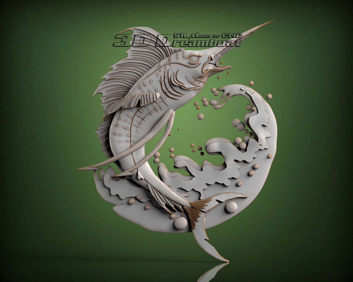 Swordfish Jumping 3d STL Model for CNC Router Artcam | Etsy
