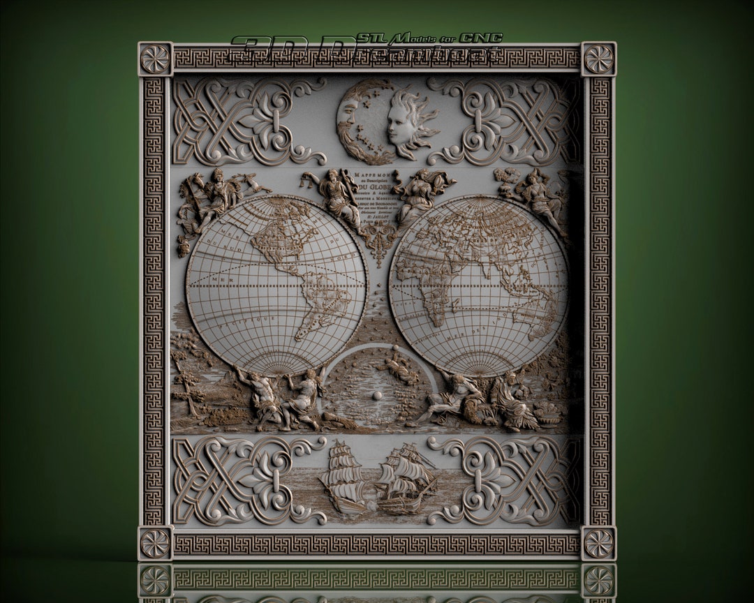 The World Map, 3d STL Model for CNC Router, Artcam, Vetric, Engraver ...