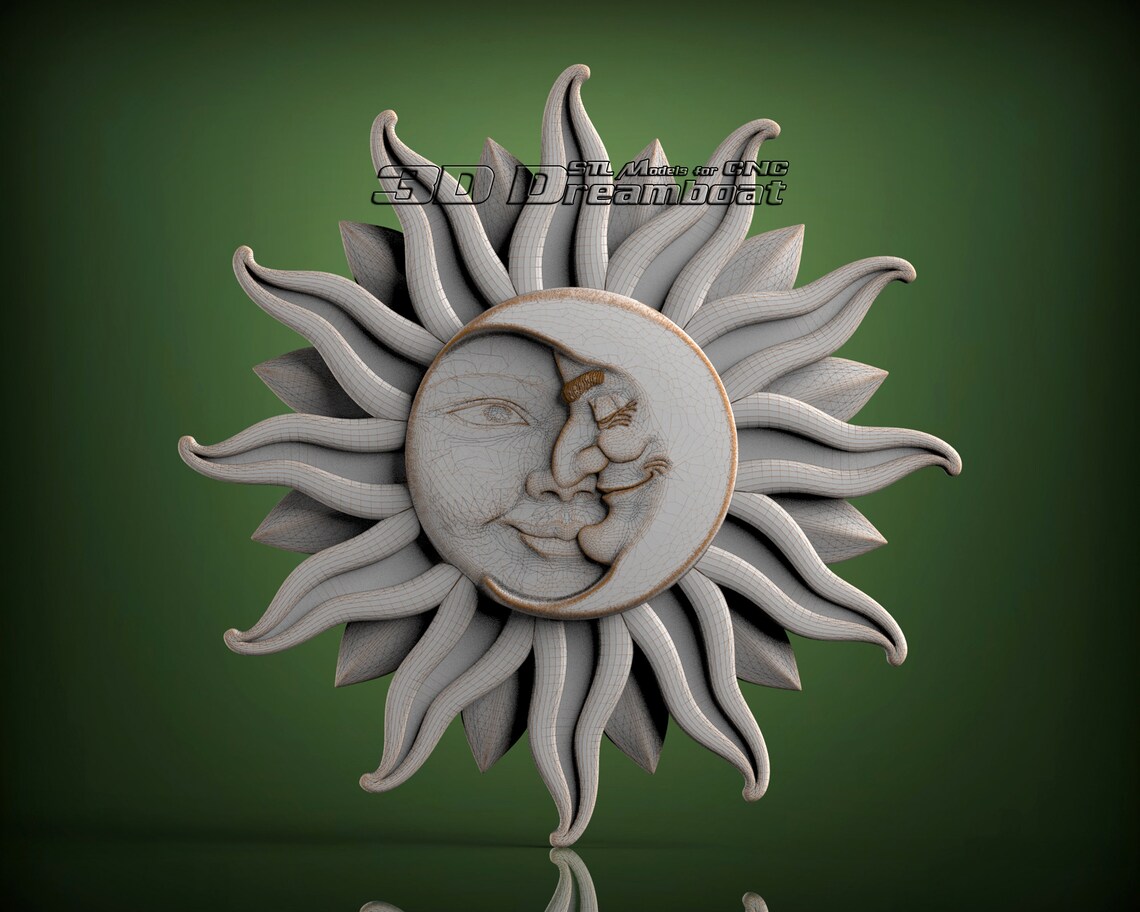 Sun And Moon 3d Stl Model For Cnc Router Artcam Vetric Etsy