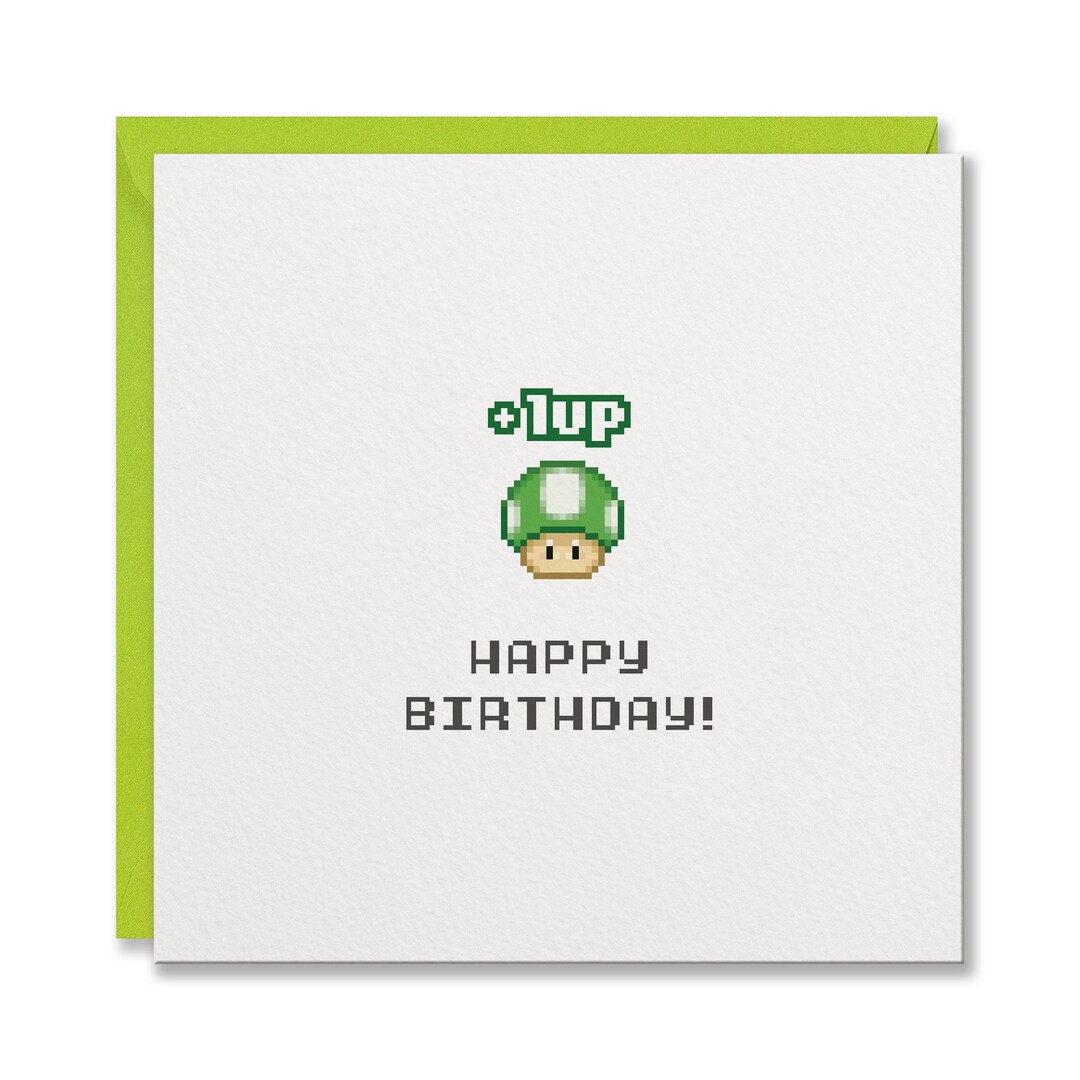 Nintendo Super Mario Happy Birthday Card Green 1up Mushroom - Etsy