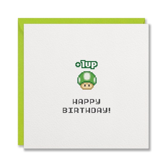 Nintendo Super Mario Happy Birthday Card Green 1up Mushroom - Etsy UK