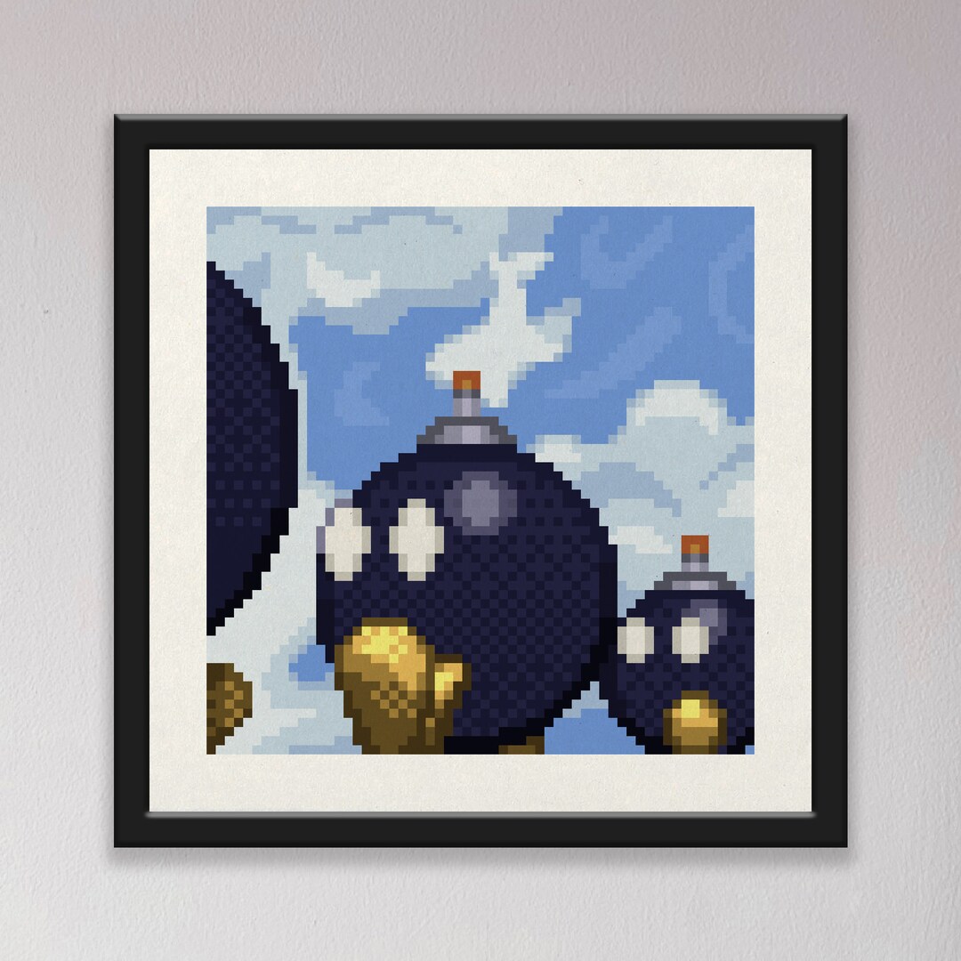 Super Mario 64 Bob-omb Battlefield Castle Painting Pixel Print Nintendo ...