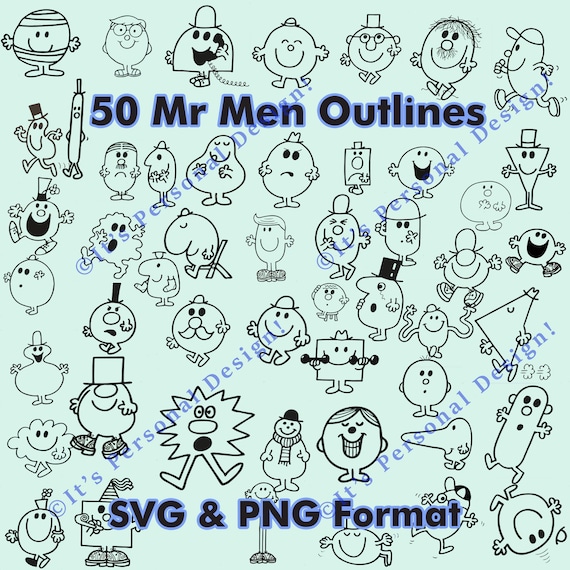 50 Mr Men Outlines B&W With Mr Men Font - Etsy