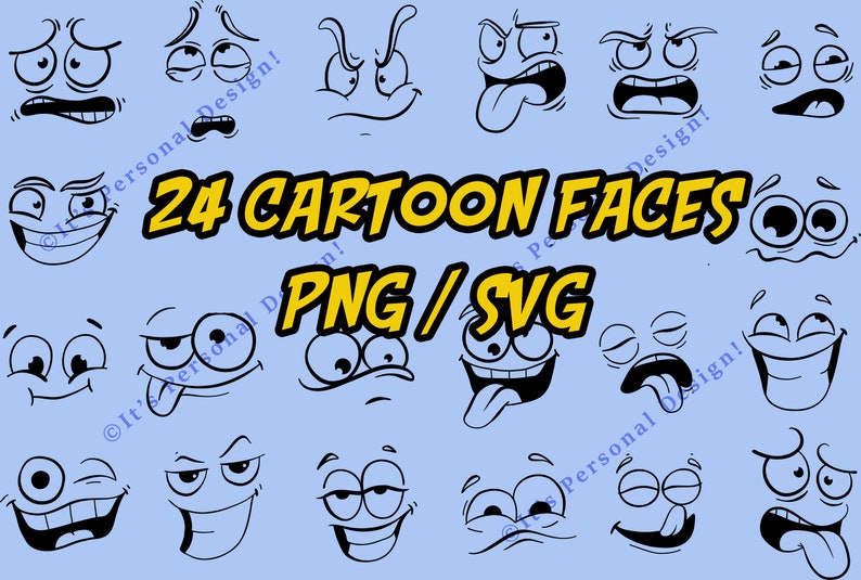 24 Cartoon Faces PNG /SVG - Etsy