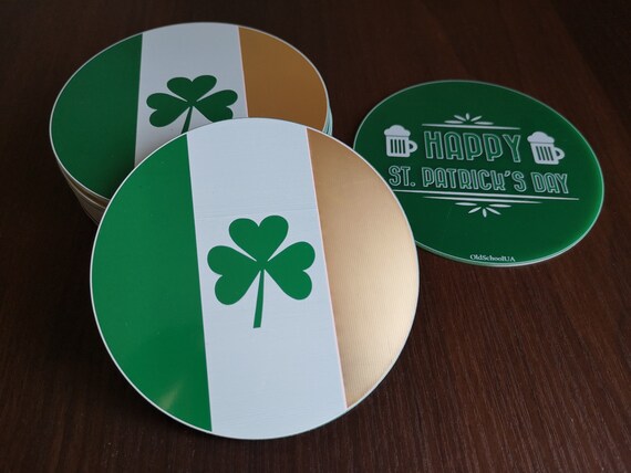 Irish Flag Drink Coasters Set Clover Beer Mat Home Bar Decor - Etsy