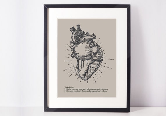 Heart of Flesh Bible Verse Art Print Inspirational Wall Art | Etsy