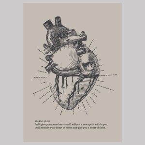 Heart of Flesh, Bible Verse Art Print, Inspirational Wall Art ...
