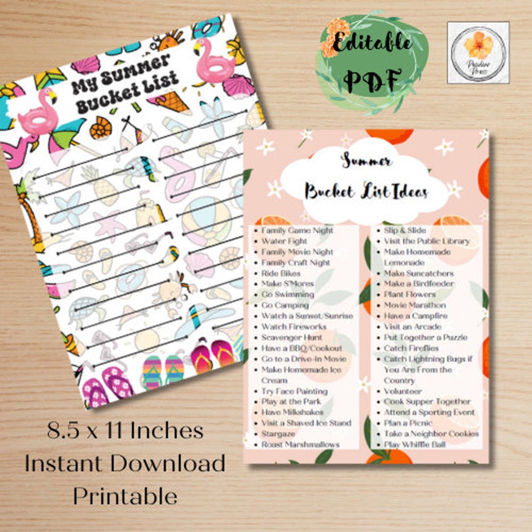 Summer Bucket List, Summer, Printable Digital Download, Summer Bucket ...