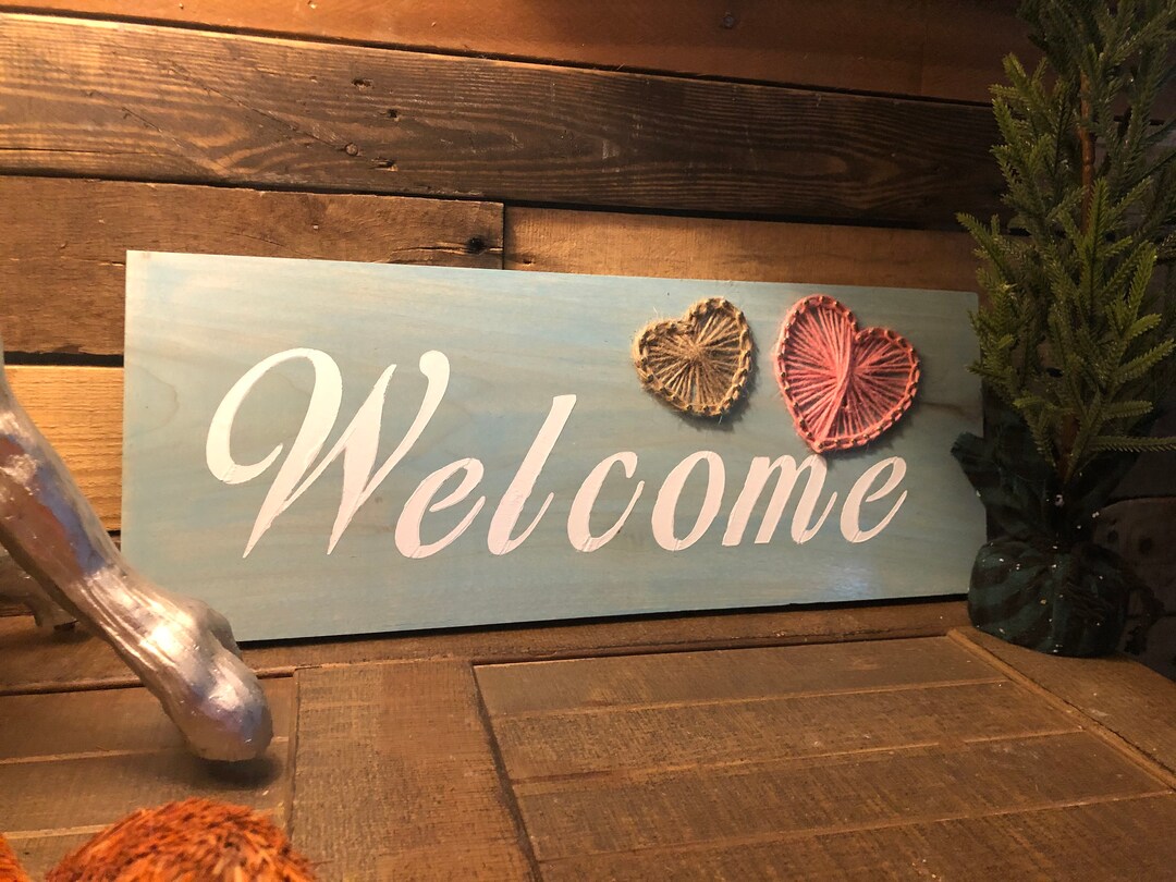 Handmade Farmhouse Teal Welcome Sign - Etsy
