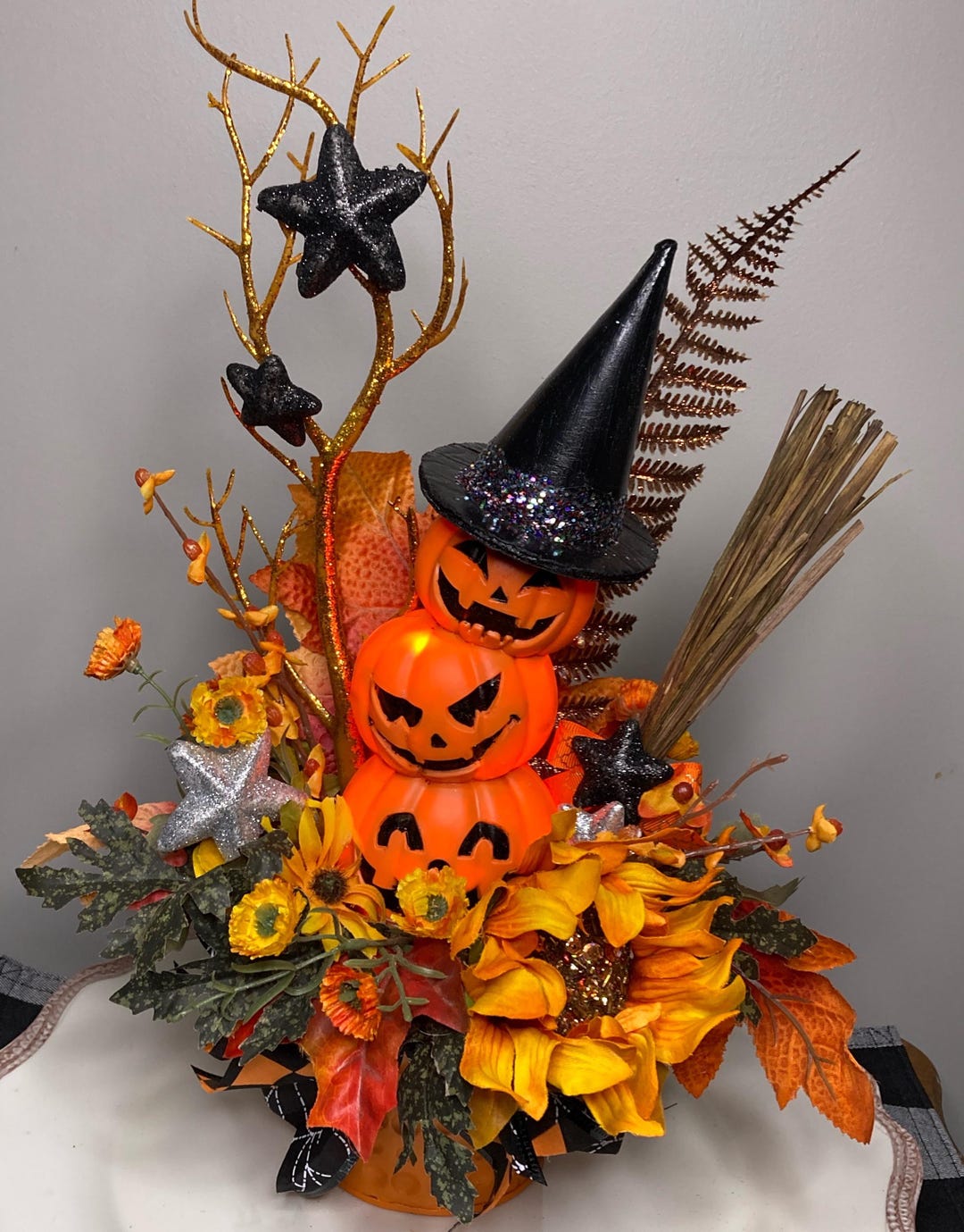 Pumpkin Stacked Halloween Night Lighted Centerpiece, Jack O’ Lantern ...